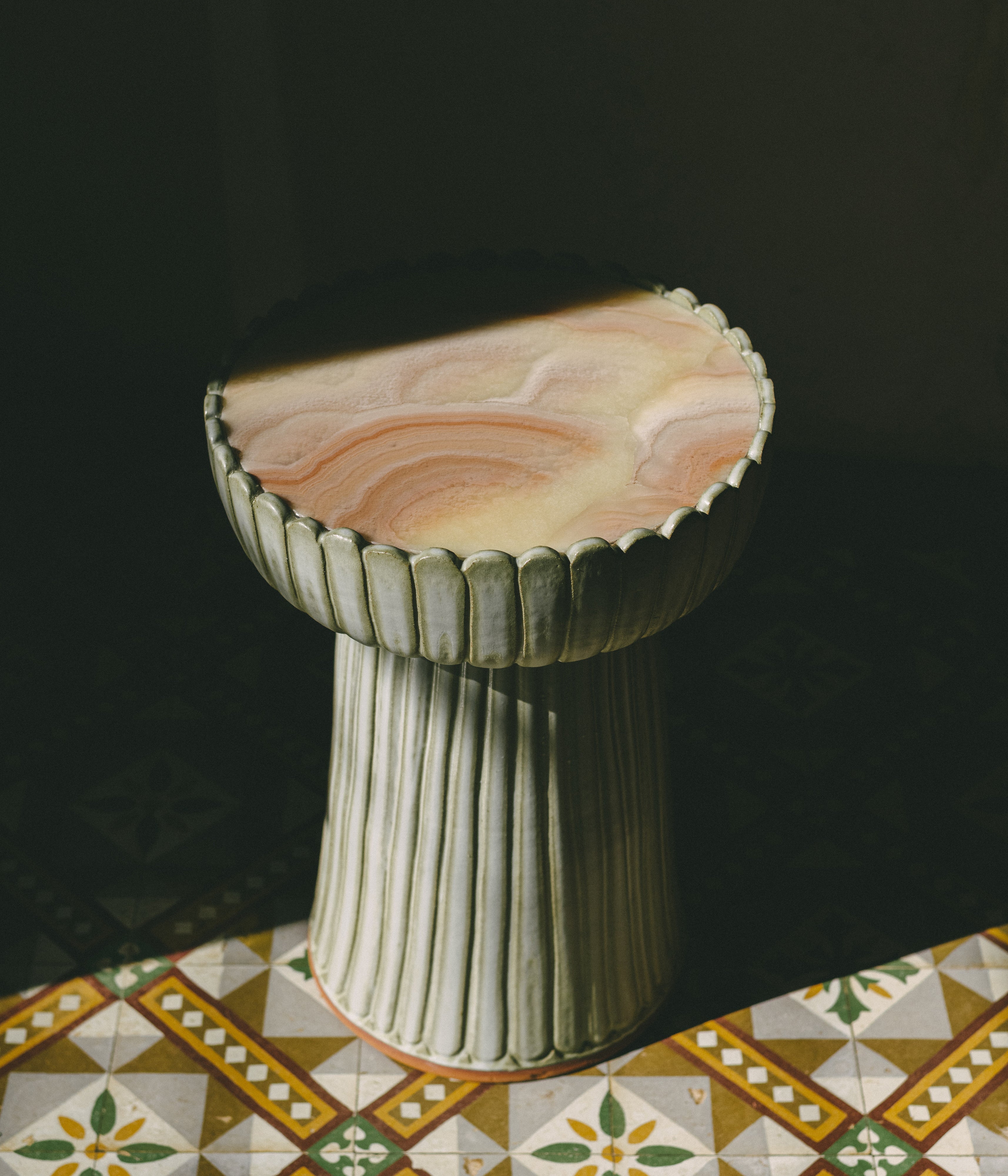 Clam Table with Stone Top, End – Claude Home
