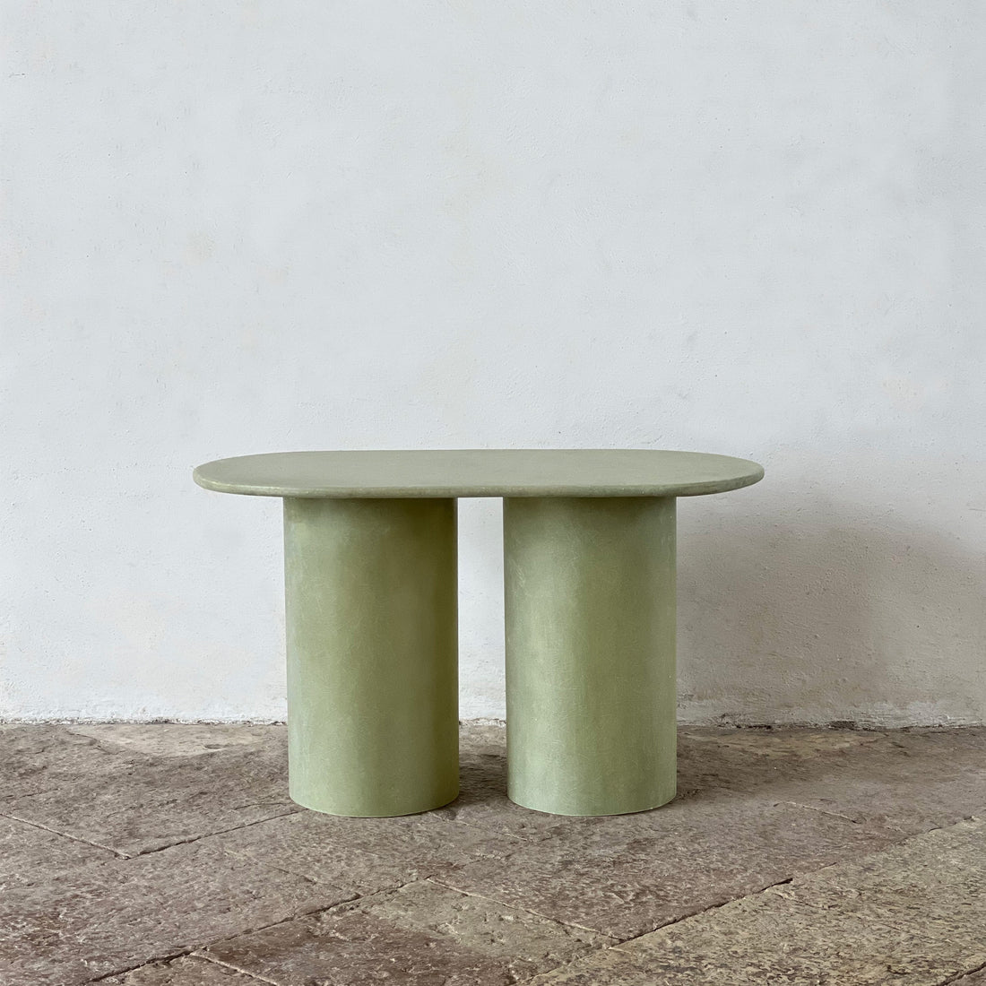 Fiberglass Column Round Side Table in Raw Green by Vava Objects, End ...
