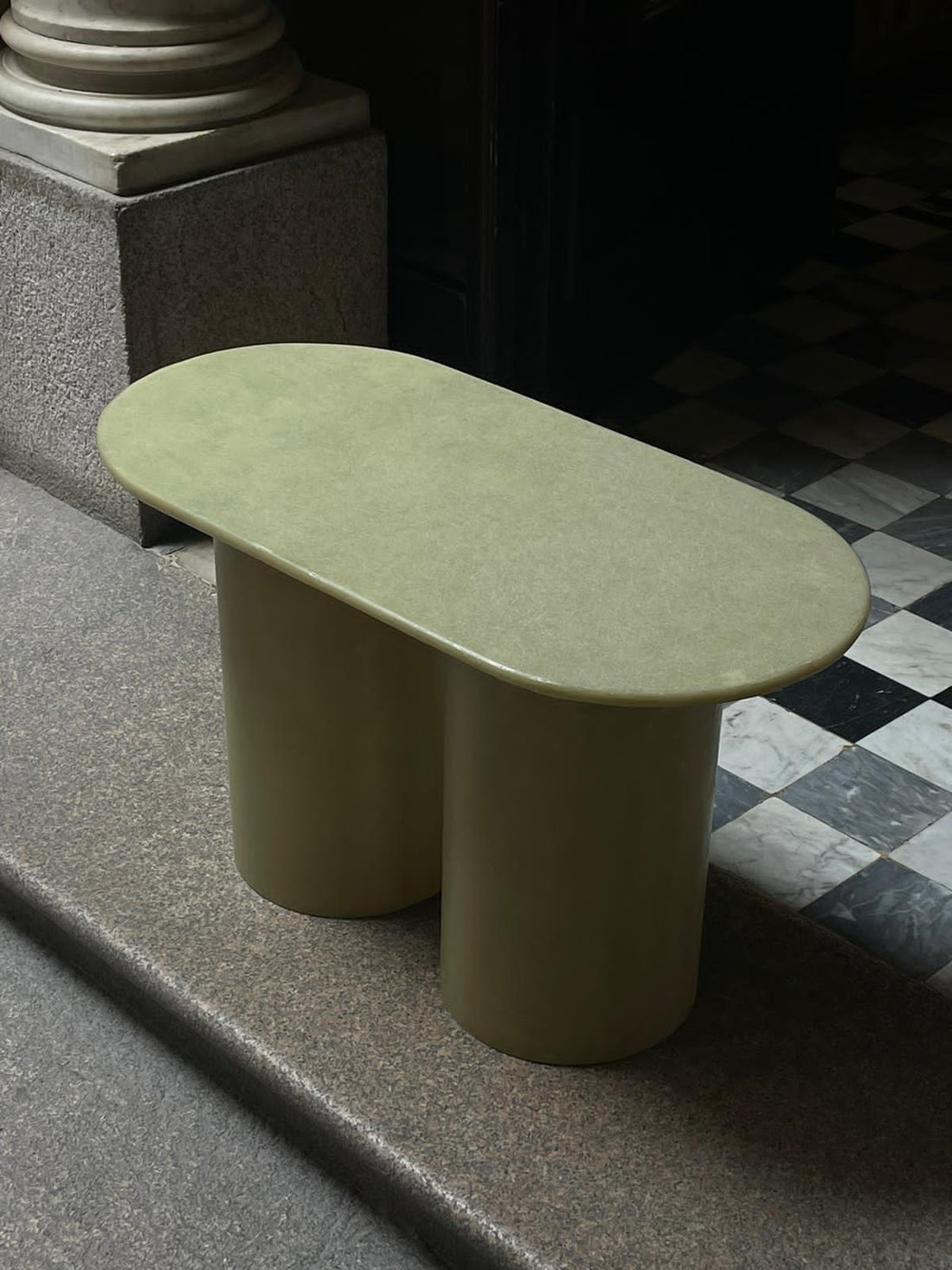 Fiberglass Column Round Side Table in Raw Green by Vava Objects, End ...