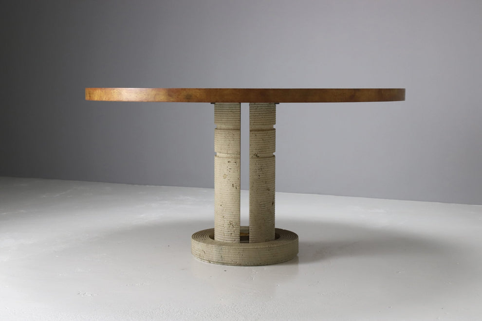 Italian Dining Table In Burlwood & Travertine, Dining Tables – Claude Home