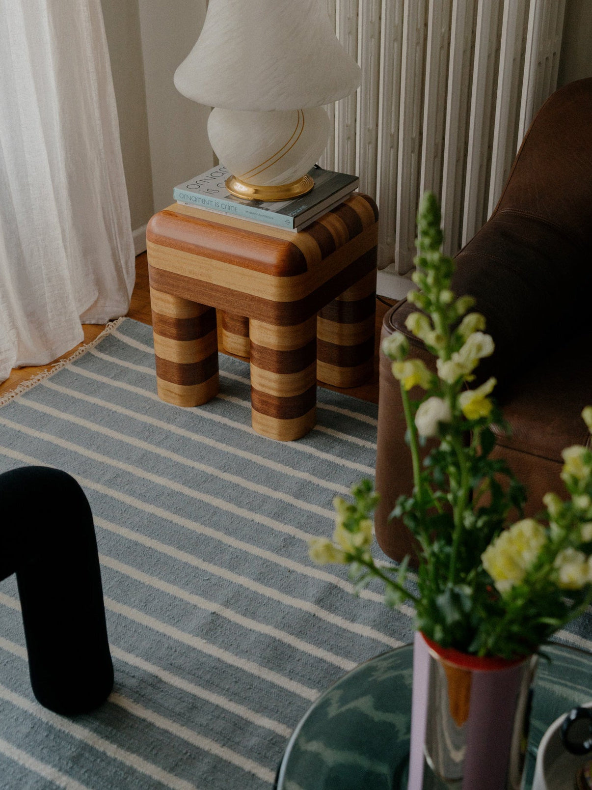 Marcello Striped Wooden Stool / Side Table, End Tables – Claude Home