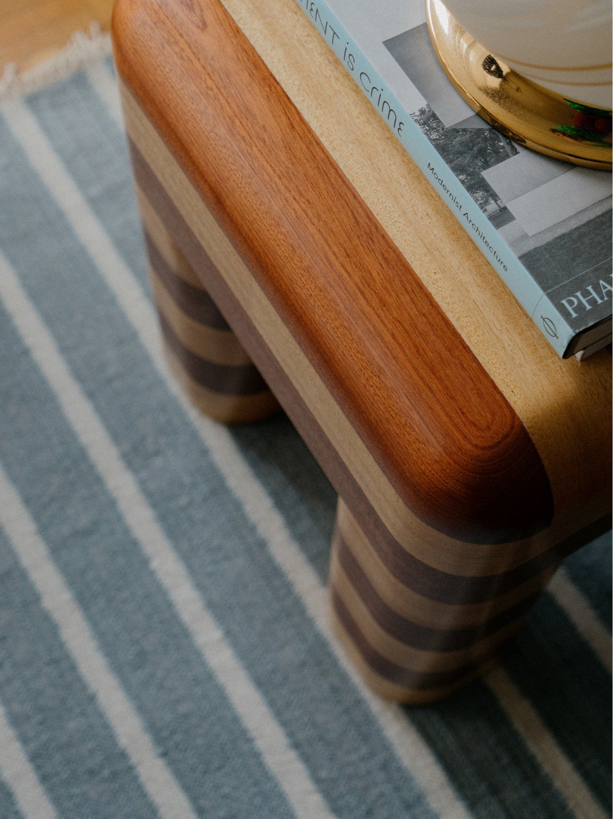 Marcello Striped Wooden Stool / Side Table, End Tables – Claude Home