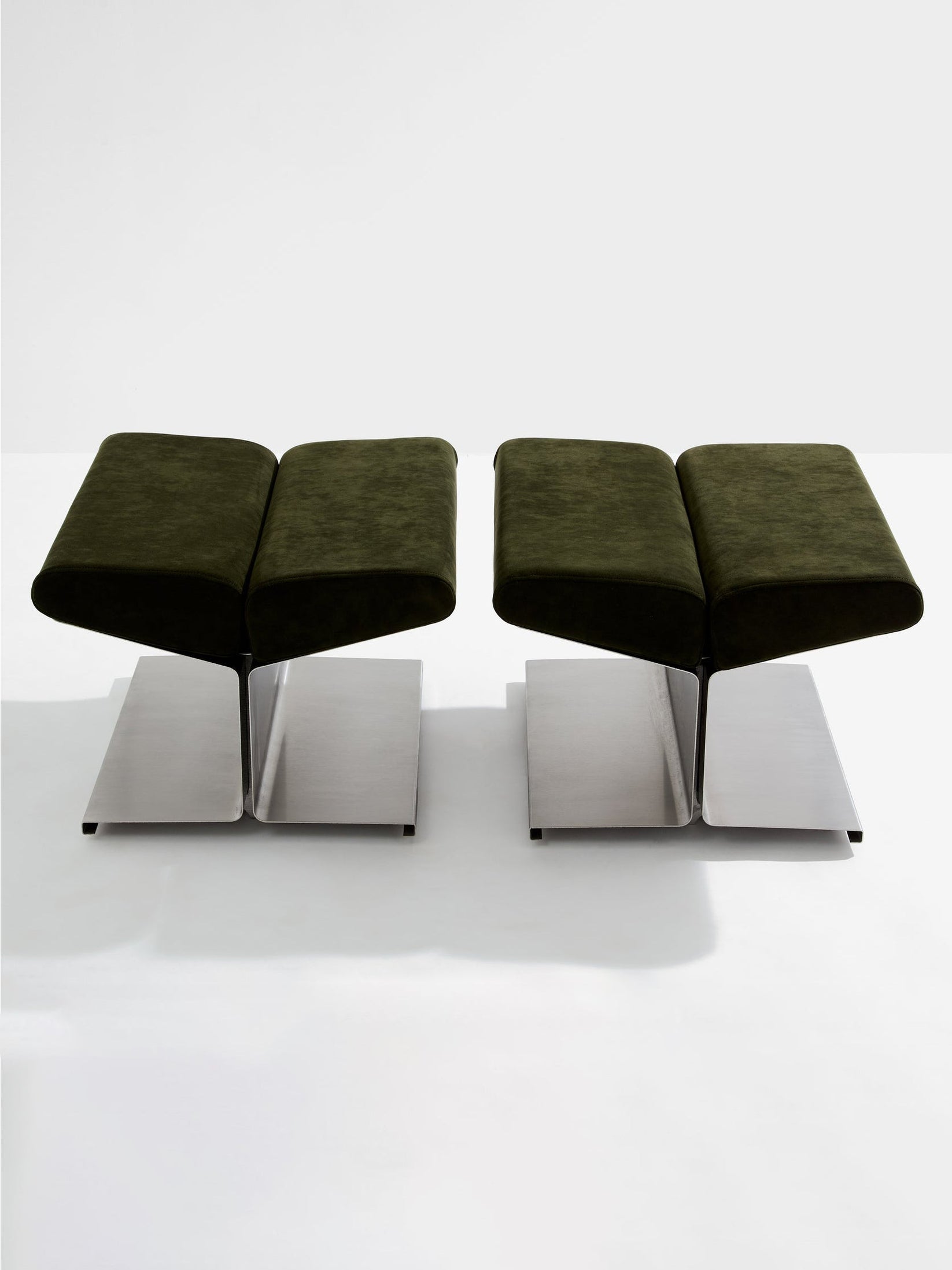 Paul Geoffroy for Uginox Stainless Steel Alcantara Ottomans, 1975 ...