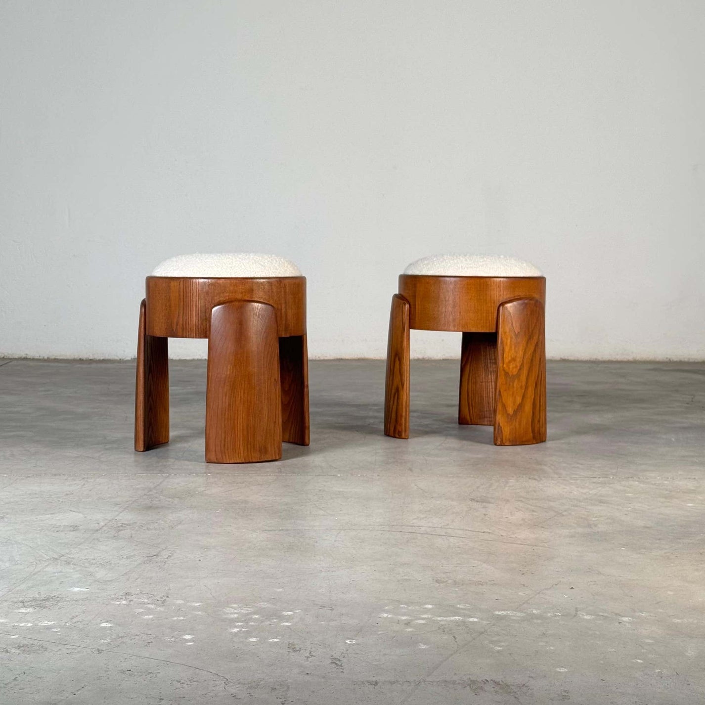 Sculptural Ash Wood Stools with Dedar Milano Bouclé Ivory by FORME ...