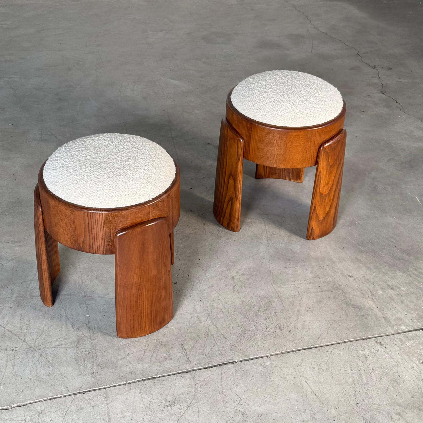 Sculptural Ash Wood Stools with Dedar Milano Bouclé Ivory by FORME ...